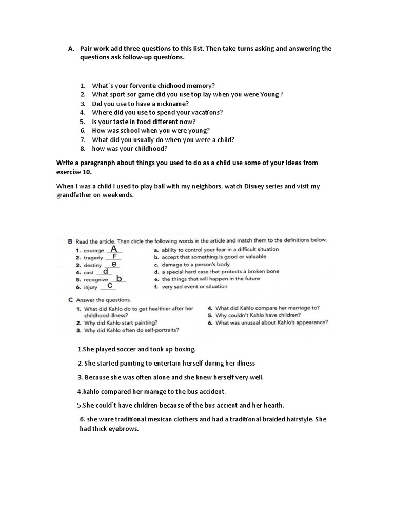 A. Pair Work Add Three Questions To This List. Then Take Turns Asking ...