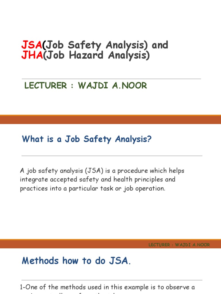 Job Safety Analysis) and (Job Hazard Analysis) : JSA JHA | PDF ...
