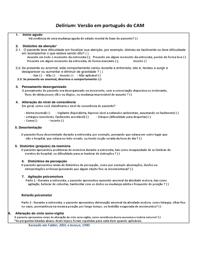 Avaliação do delirium: Versão em português do Confusion Assessment ...