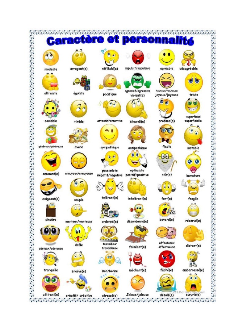 La Description Du Caractere Dictionnaire Visuel Liste de Vocabulaire | PDF