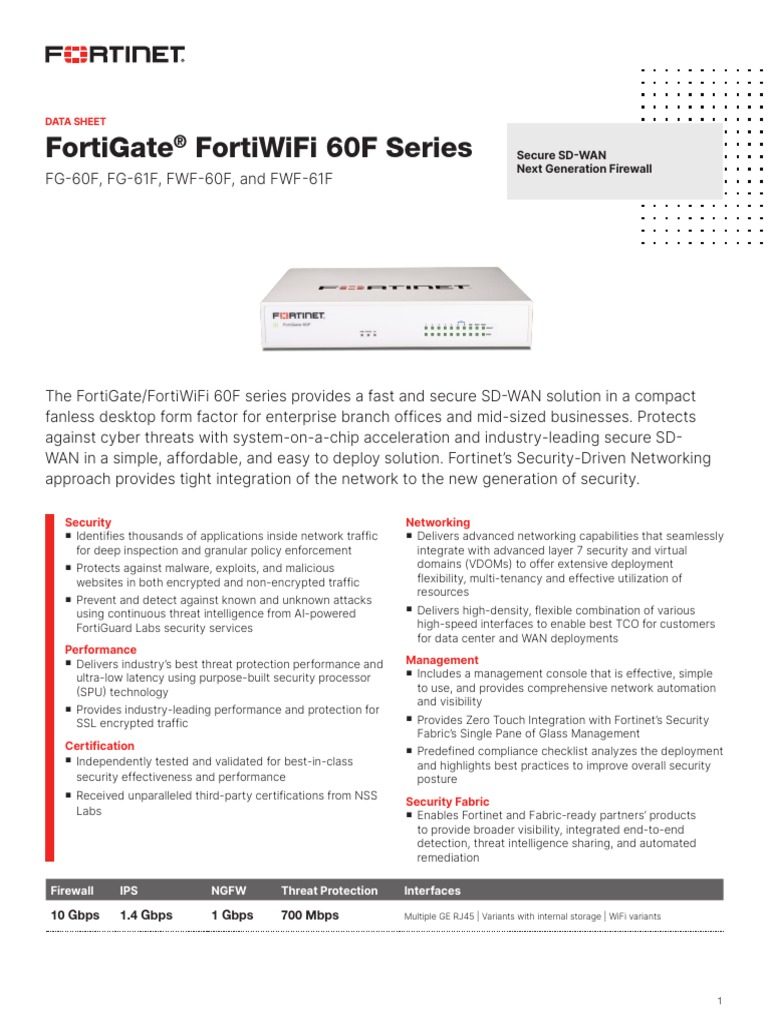 Fortigate Fortiwifi 60f Series | PDF | Computer Network | Cloud Computing