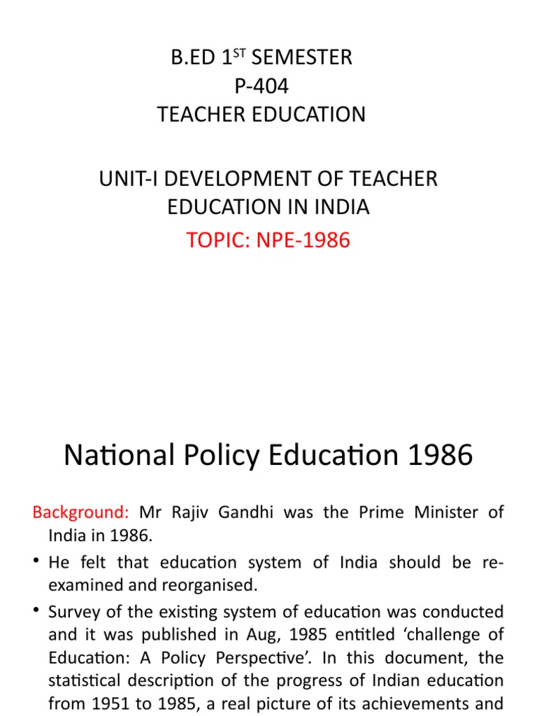 National Policy Education 1986 | PDF | Teacher Education | Teachers