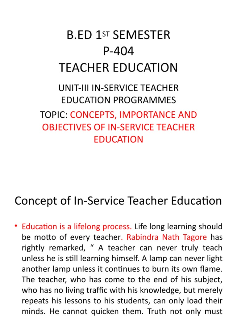 Importance of In-Service Teacher Education | PDF | Teacher Education ...