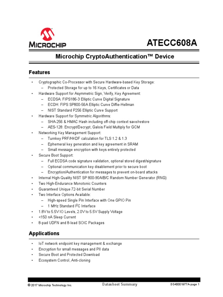Atecc608A: Microchip Cryptoauthentication™ Device | Download Free PDF | Cryptography | Public ...