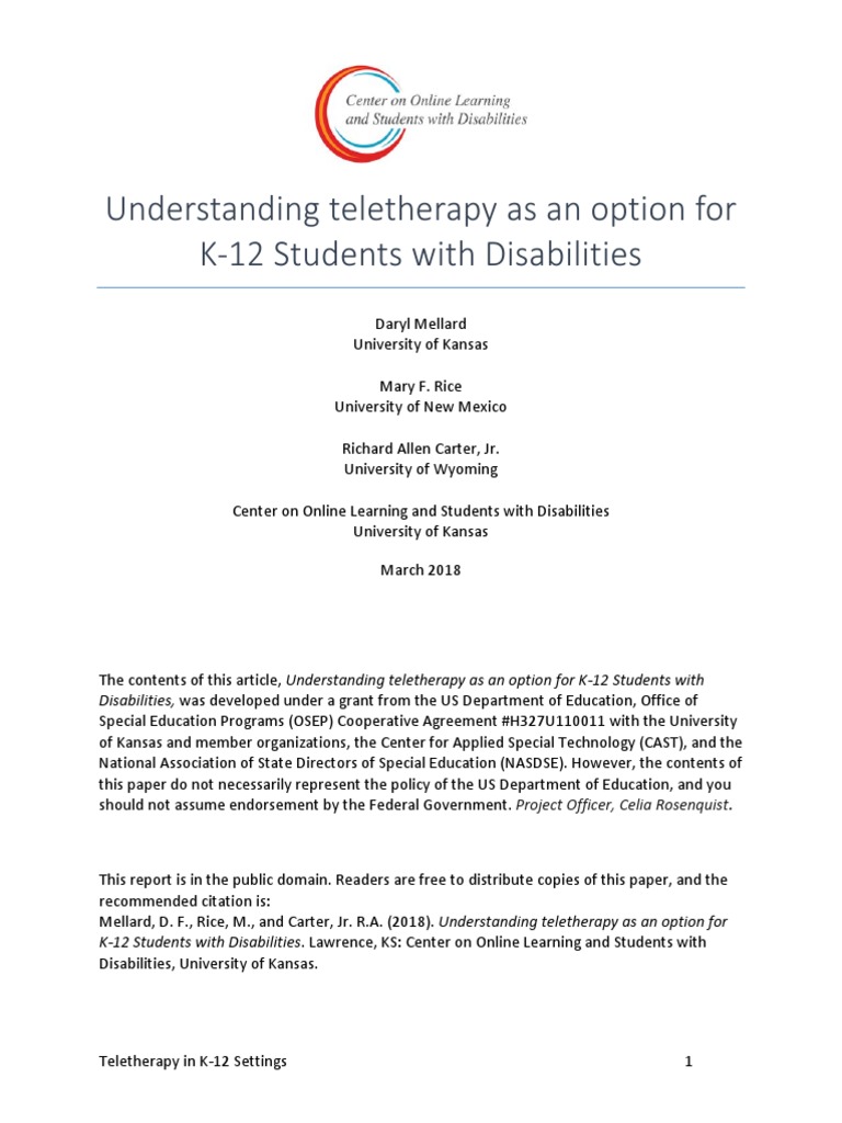 Teletherapy for K-12 Students with Disabilities | PDF | Licensure ...