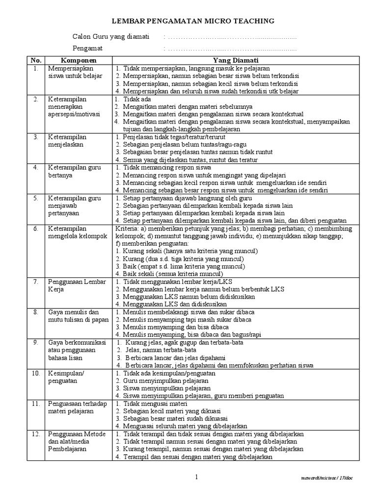 Contoh Format Lembar Pengamatan | PDF