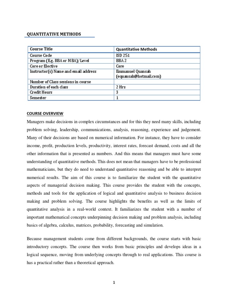 Quantitative Methods: Course Title | PDF | Maxima And Minima | Teaching ...