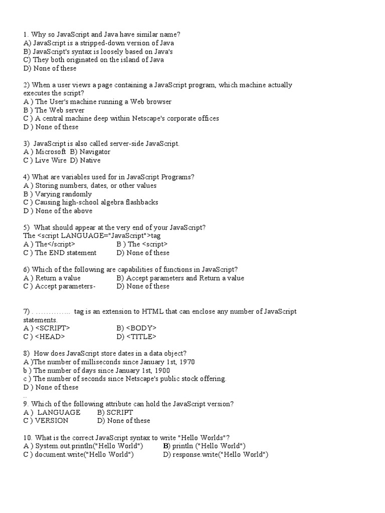 Aitt MCQ Javascript | PDF | Java Script | Cyberspace