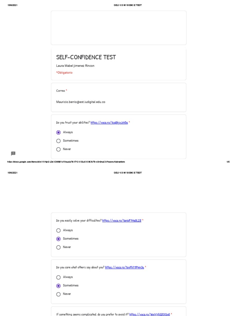 Self-Confidence Test: Correo | PDF | Pride | Emotions