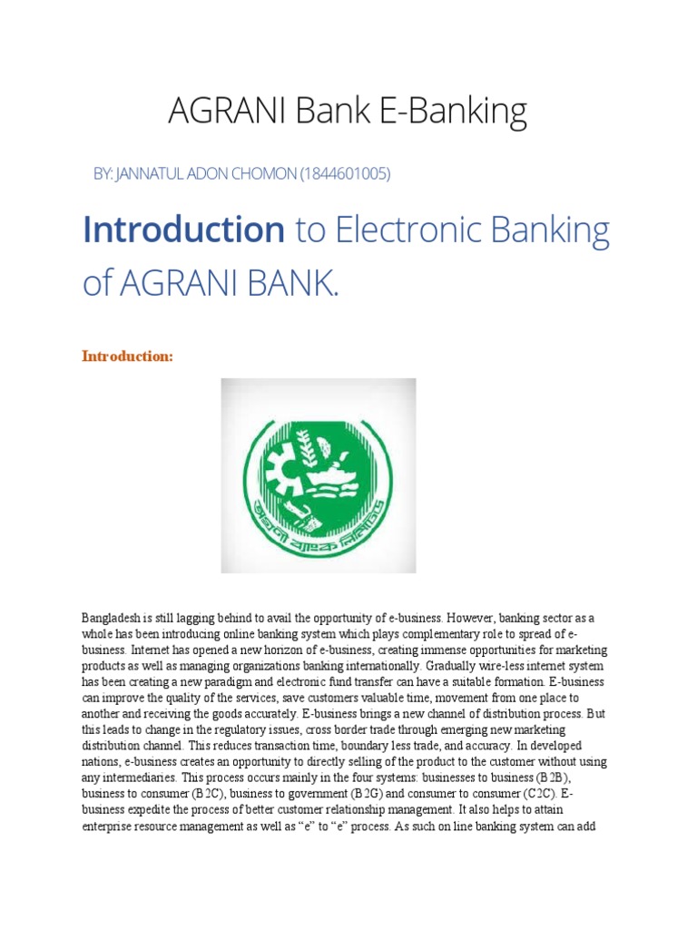 AGRANI Bank E Banking Jannatul Adon Chomon | PDF | Online Banking ...