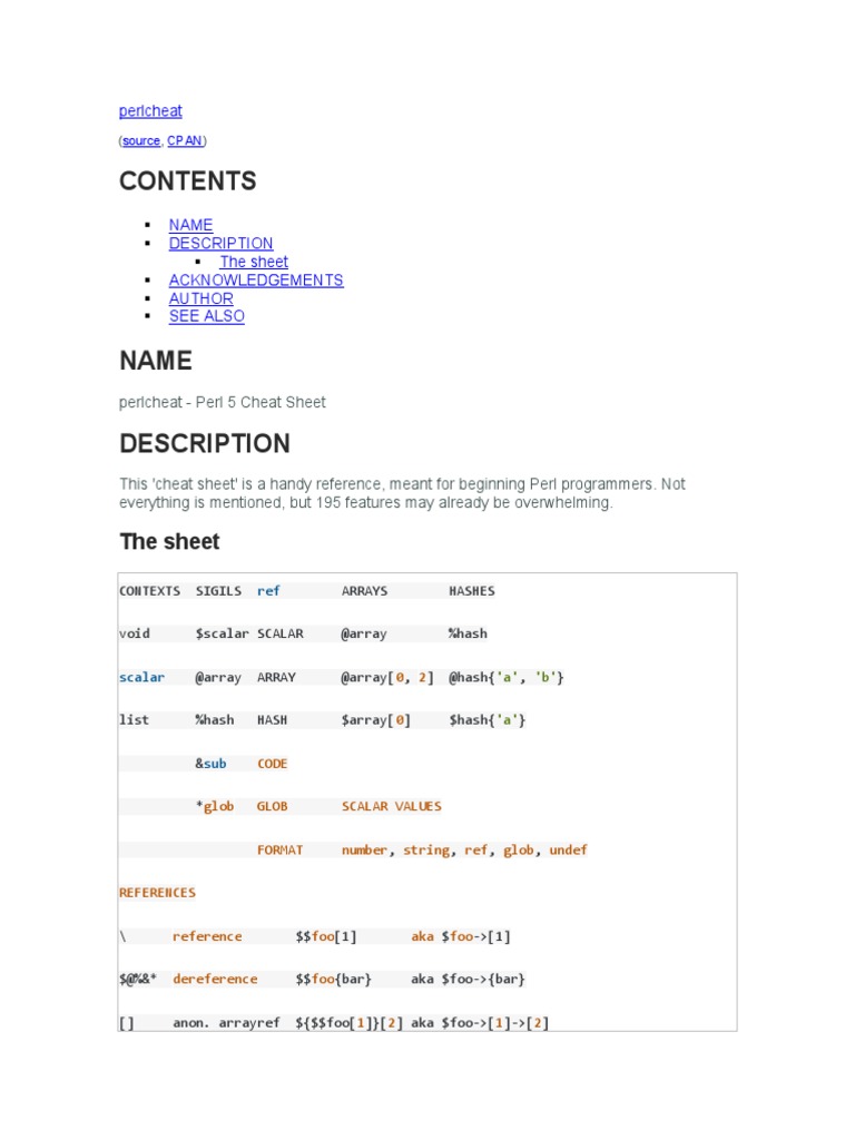 The Sheet: Perlcheat | PDF | Perl | Software Development