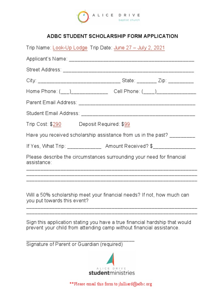 Summer Camp Scholarship Application 2021 | PDF