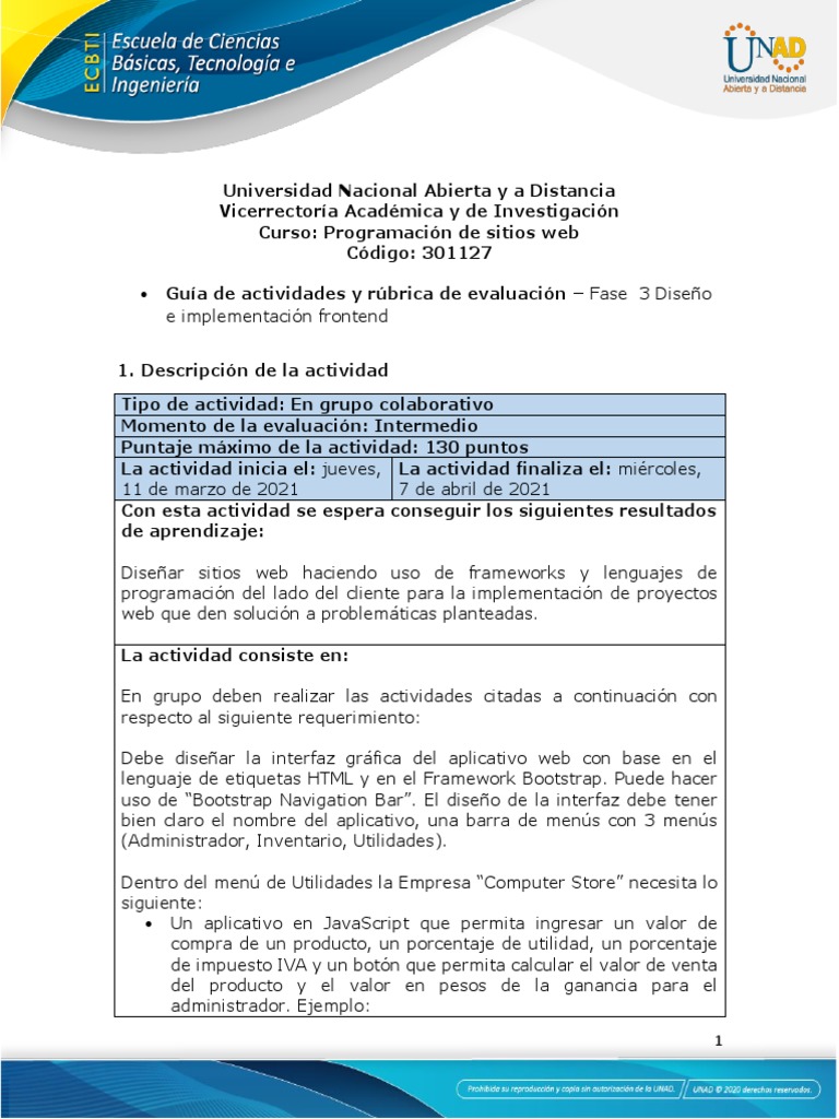 Guía de Actividades y Rúbrica de Evaluación - Unidad 2 - Fase 3 - Diseño e Implementación ...
