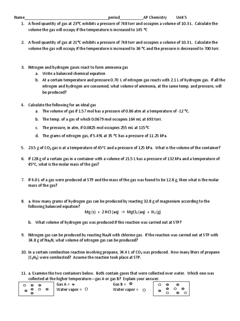 AP Gases Worksheet | PDF | Gases | Pressure