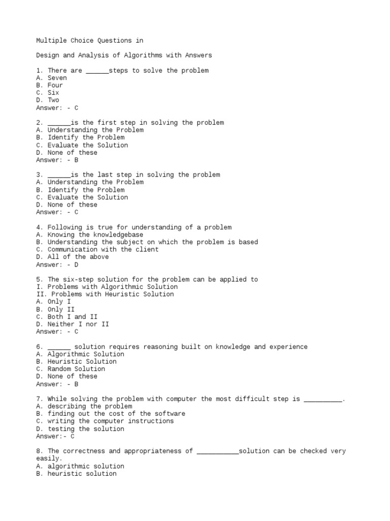 Design Analysis of Algo MCQS | PDF | Multiple Choice | Theoretical ...