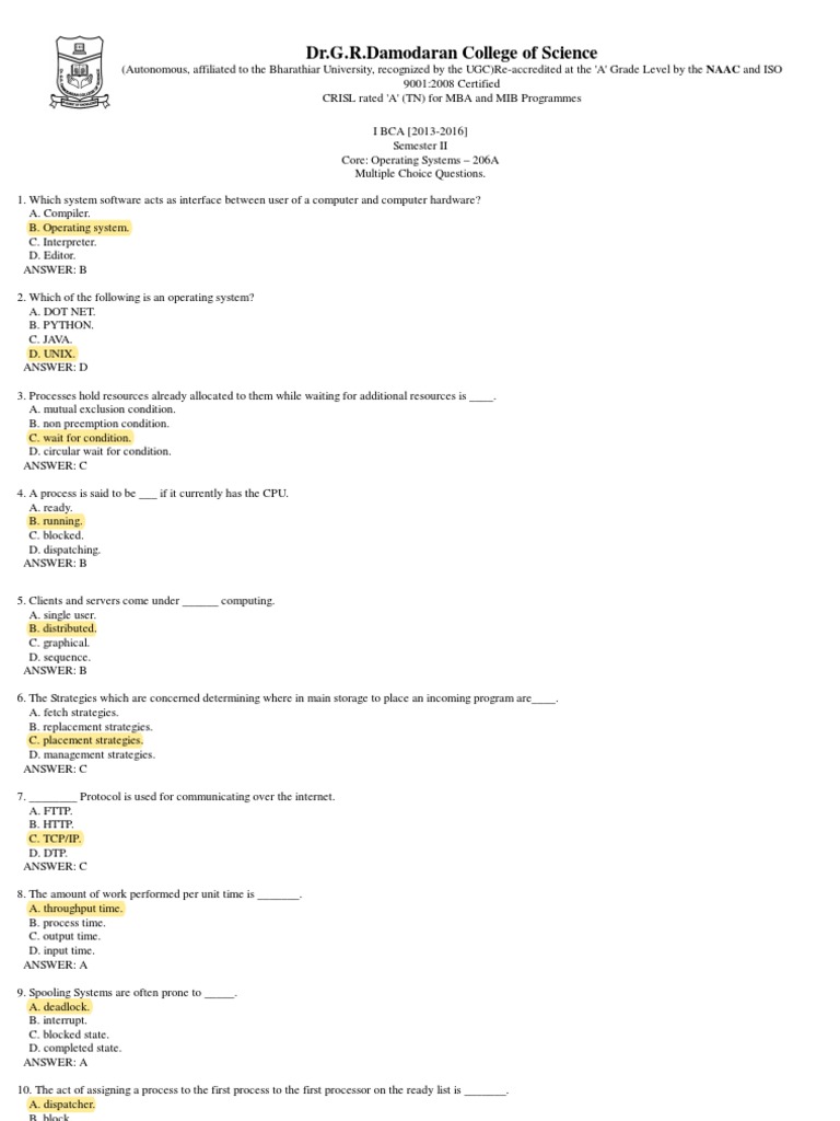 Operating Systems (MCQ) | PDF | Scheduling (Computing) | File System Operating Systems (MCQ) | PDF | Scheduling (Computing) | File System