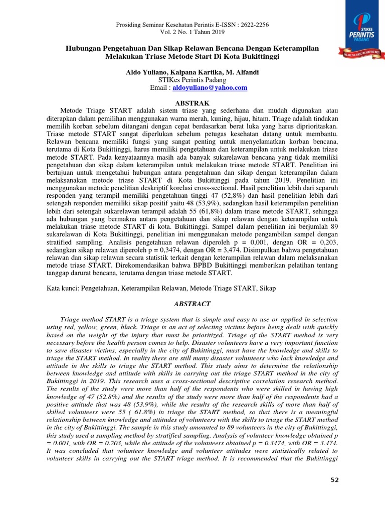 Hubungan Pengetahuan dan Sikap Relawan Bencana dengan Keterampilan Melakukan Triase Metode START ...