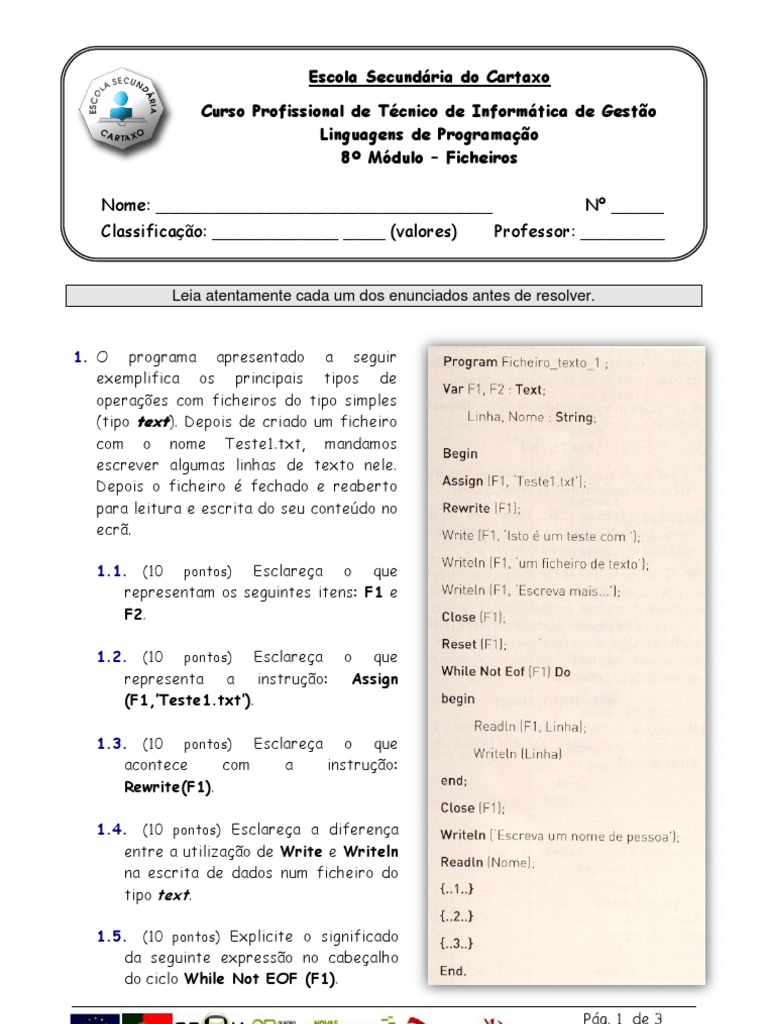 Teste 8º Módulo | PDF | Arquivo de texto | Áreas de Ciência da Computação