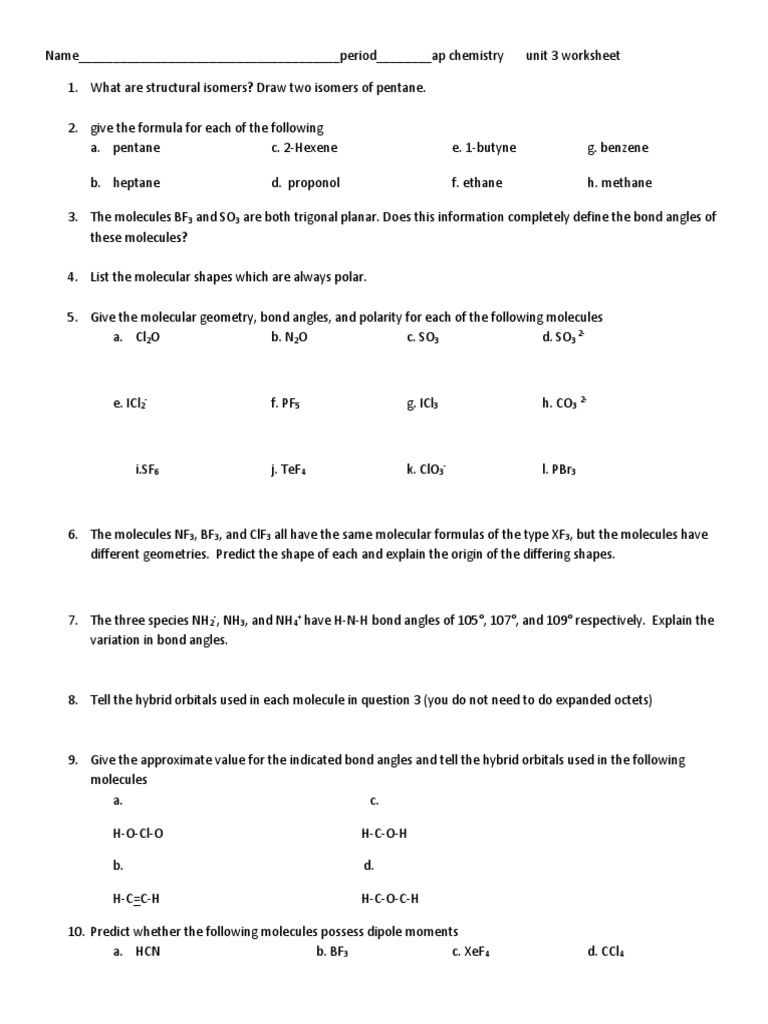 Ap Unit3 Worksheet | Download Free PDF | Intermolecular Force ...