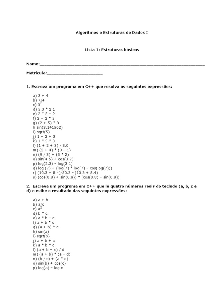 Lista 1 Estruturas Basicas | PDF
