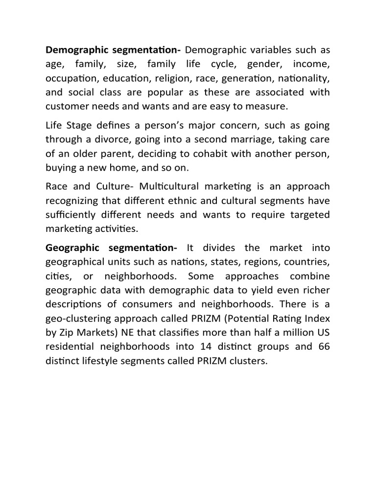 Demographic Segmentation-Demographic Variables Such As | PDF