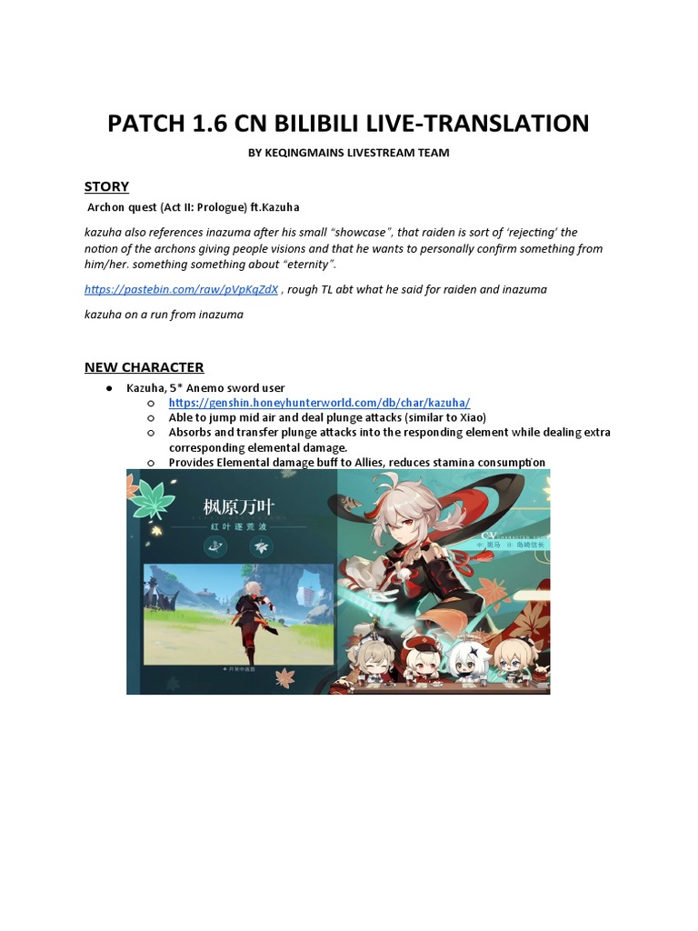 Patch 1.6 Genshin Impact Bilibili Livestream Summary | PDF | Leisure ...