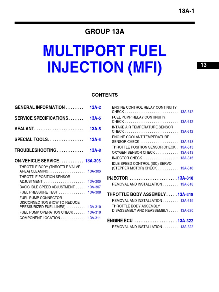 Multiport Fuel Injection (Mfi) : Group 13A | PDF | Fuel Injection ...
