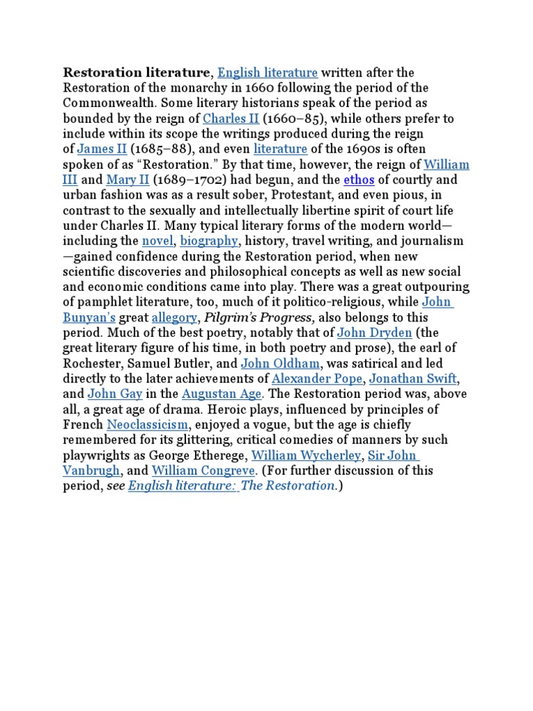 Restoration Literature | PDF | British Literature | Poetry