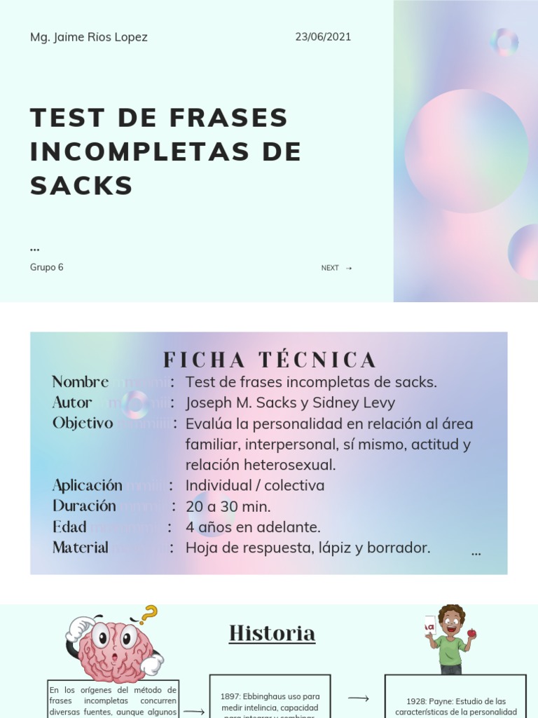 Test de Frases Incompletas de Sacks | PDF | Actitud (psicología) | Las ...