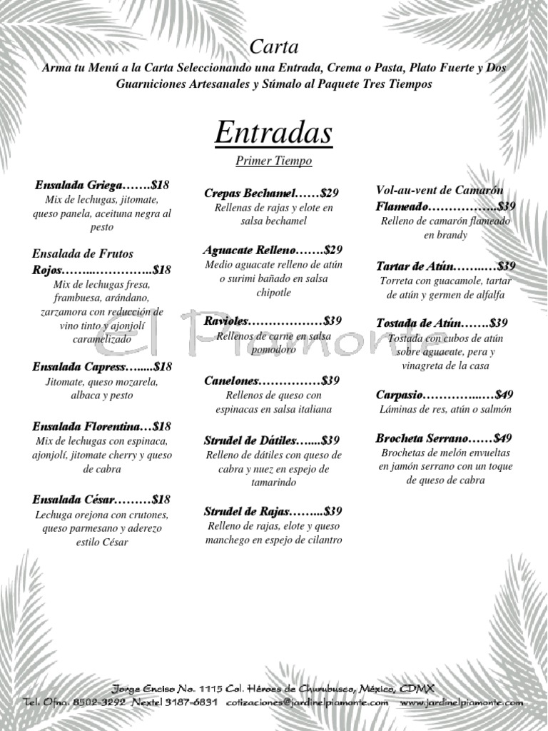 01 Menu para Tres Tiempos 2020 | PDF | Cilantro | ensalada