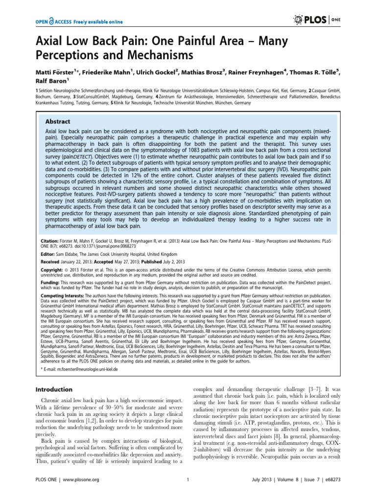 Axial Low Back Pain One Painful Area - Many Perceptions and Mechanisms ...