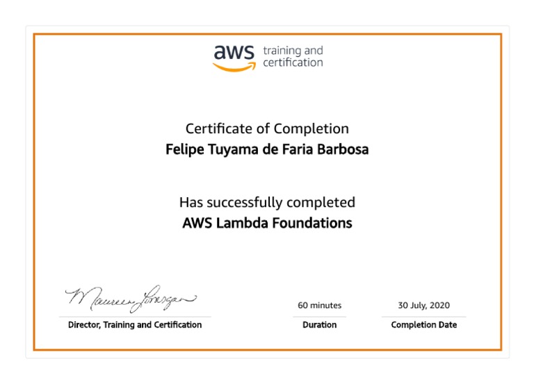 AWS Training & Certification - Certificate of Completion - AWS Lambda Foundations | PDF