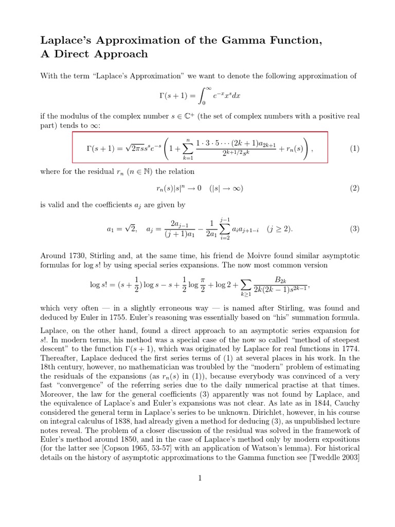 Laplace's Approximation of The Gamma Function | PDF | Laplace Transform | Leonhard Euler