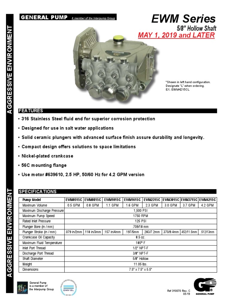 EWM Series Pump Specifications Guide | PDF | Pump | Propulsion