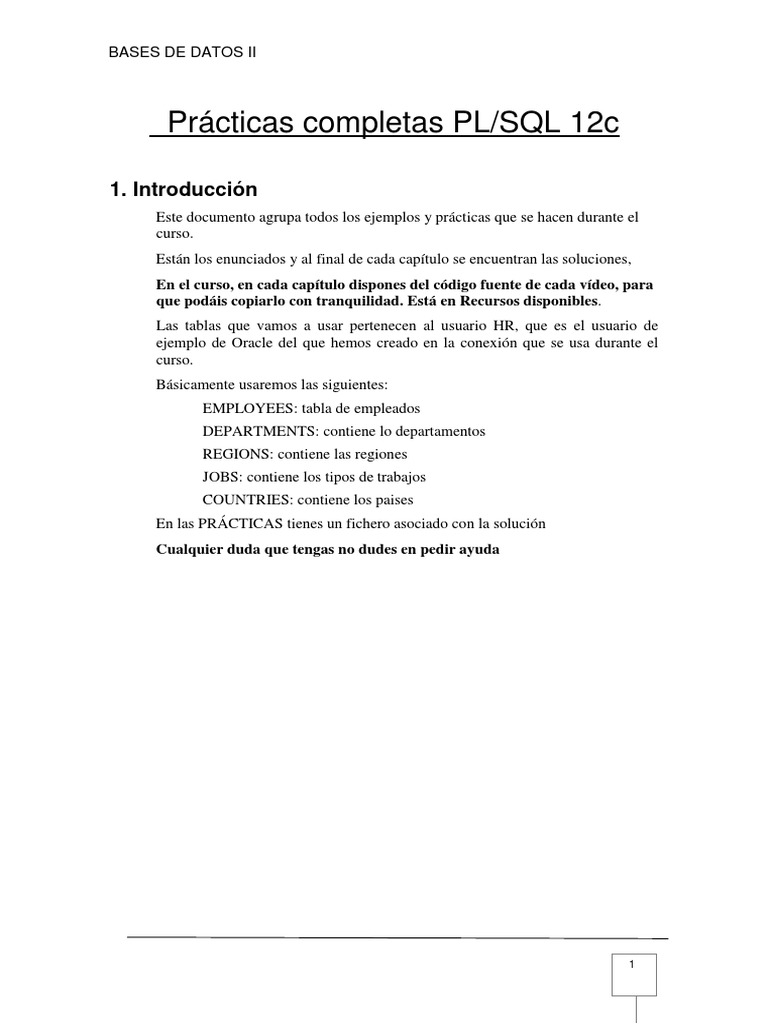 Practica de Repaso PL SQL | PDF | Pl / Sql | Gestión de tecnología de ...