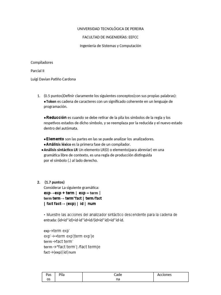 Parcial #2-Compiladores | Descargar gratis PDF | Compilador | Analizando