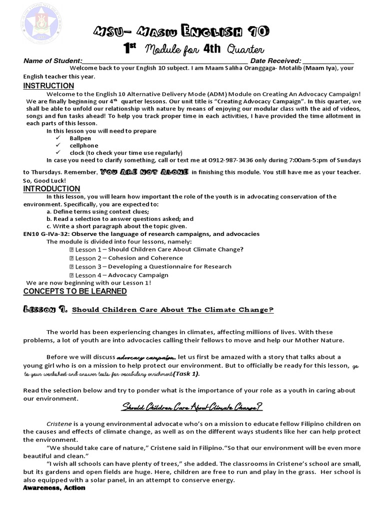 E10 1st Module 4th Q | PDF | Climate Change | Agriculture