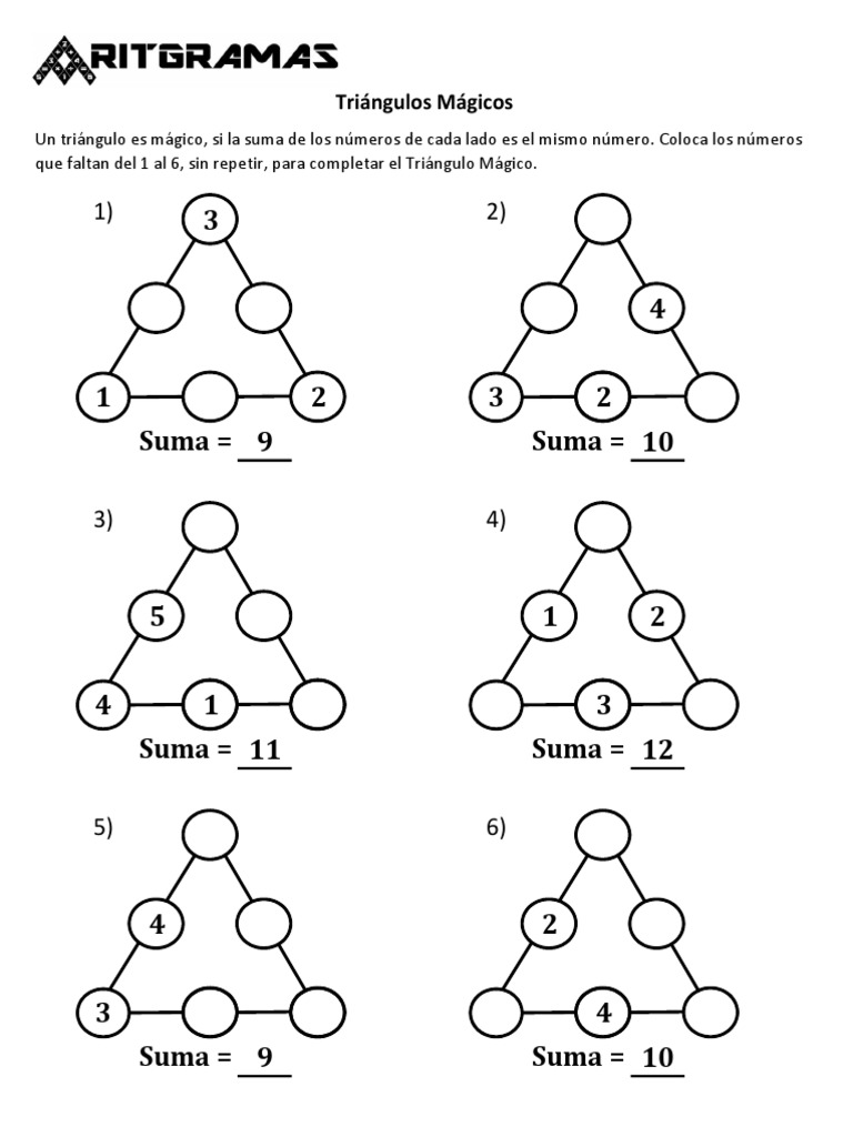 Ejercicios de Triángulos Mágicos 1-9 | PDF