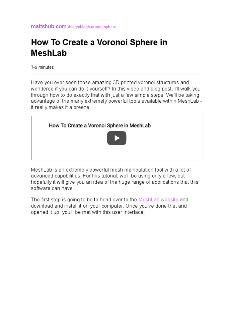 How To Create A Voronoi Sphere in MeshLab - Reader View | PDF | 3 D Computer Graphics | Computer ...