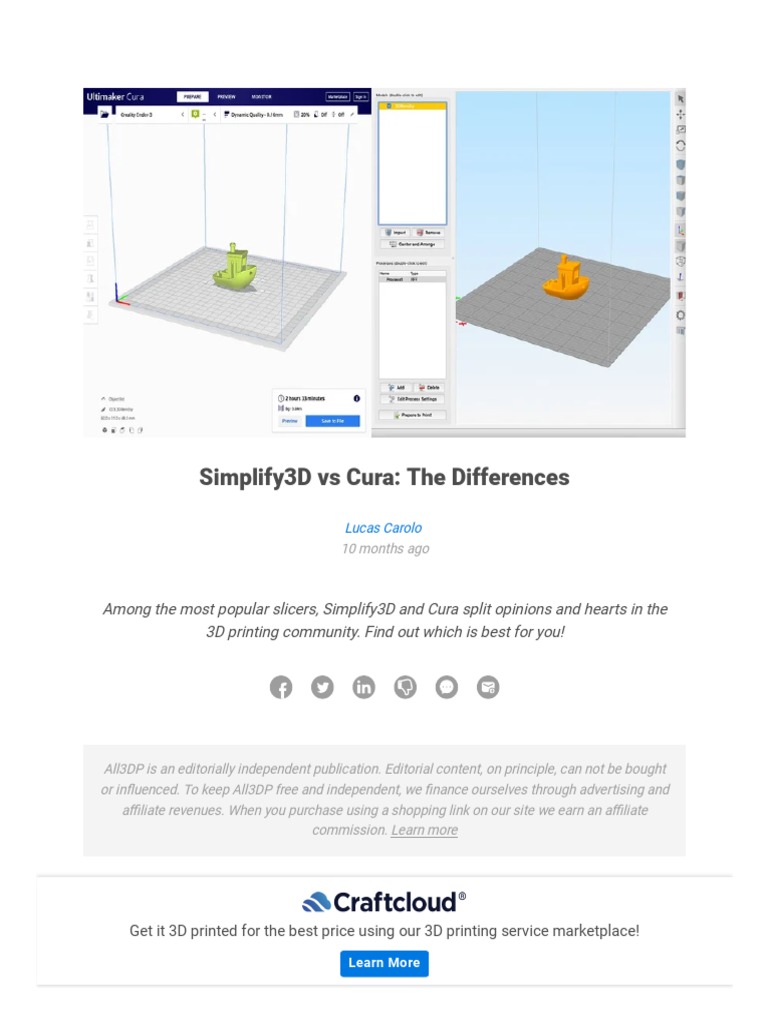 Simplify3D vs Cura: Slicer Comparison | PDF | 3 D Printing | Computer Science