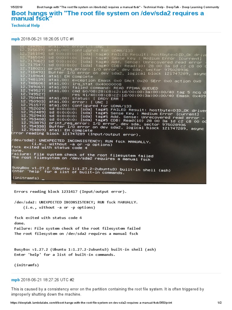 Boot Hangs With - The Root File System On - Dev - Sda2 Requires A Manual FSCK - Technical Help ...