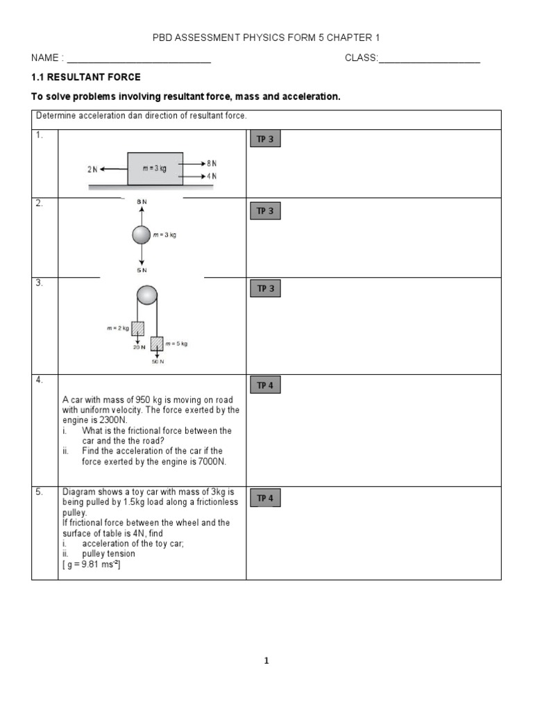 Pbd Assessment Physics Form 5 Chapter 1 Pdf Tension Physics Force