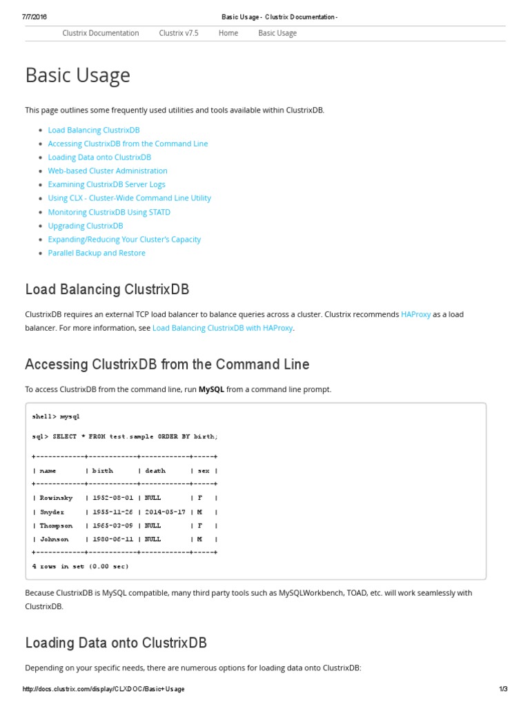 Basic Usage Clustrix Documentation Pdf Computer Cluster Backup