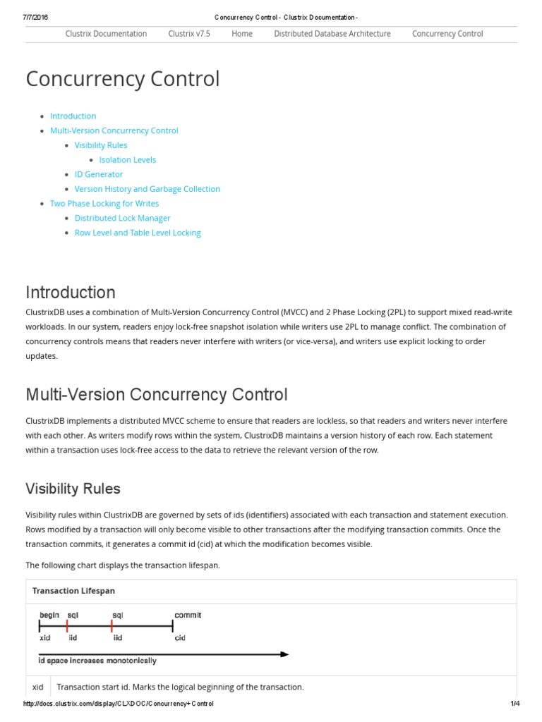 Concurrency Control Clustrix Documentation Pdf Database Transaction Distributed Computing