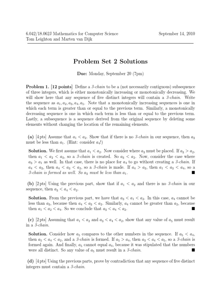 Problem Set 2 Solutions:, A, A, A, A | Download Free PDF | Mathematical Proof | Mathematical ...