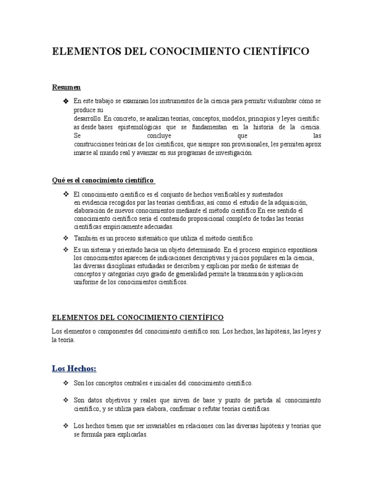 Elementos Del Conocimiento Cientifico | PDF | Teoría | Conocimiento