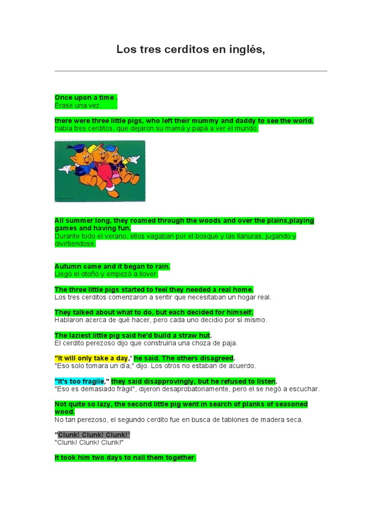 Los tres cerditos en inglés CUENTO | PDF