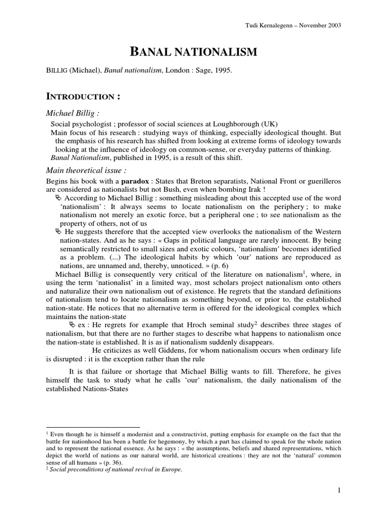 Billig Michael Banal Nationalism 1995 | PDF | Nationalism | Nation Billig Michael Banal Nationalism 1995 | PDF | Nationalism | Nation