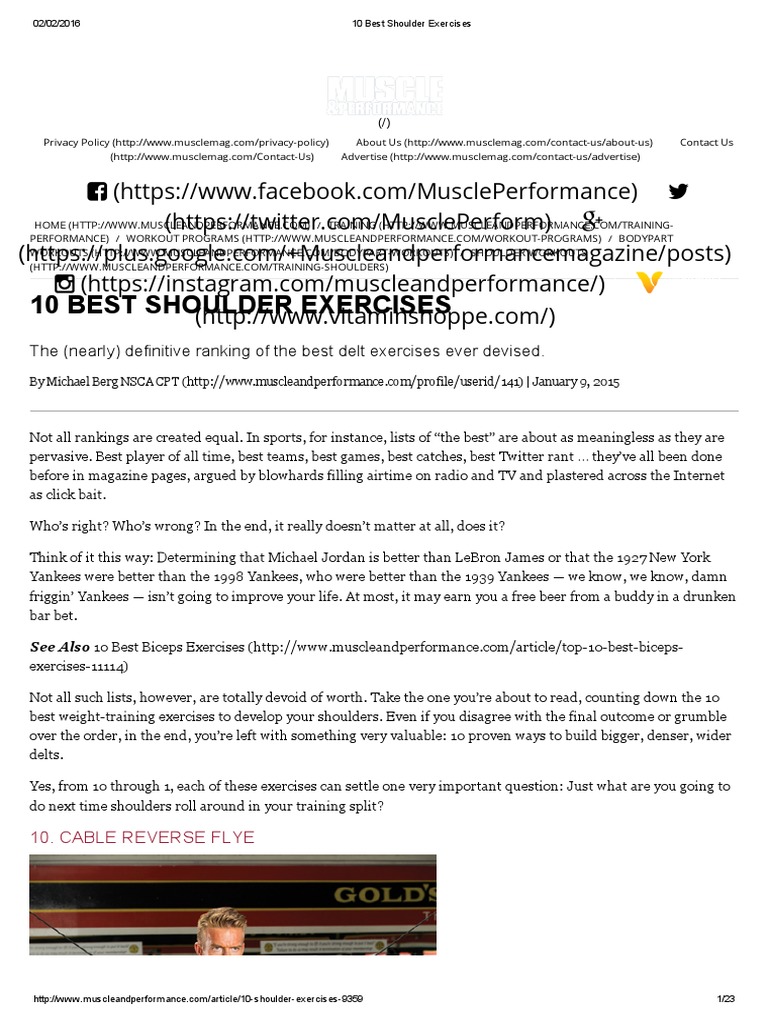 10 Best Shoulder Exercises Pdf Human Anatomy Musculoskeletal System
