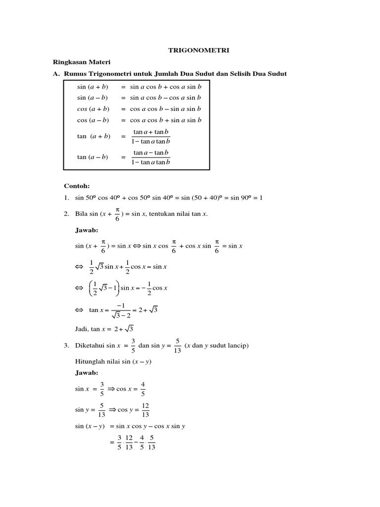 Latihan Soal Trigonometri Kls Xi | PDF